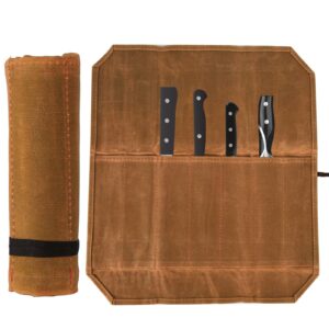 knife roll bag, portable chef knife bag with 7 slots canvas knives pouch knife roll case for home camping picnic, gift for chefs or cooking lovers (khaki)