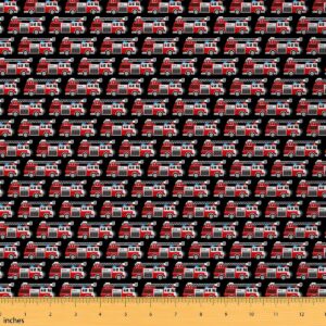 erosebridal fire truck fabric by the yard, emergency fire engine upholstery fabric, fireman fire fighting supplies decorative fabric, boys equipment vehicles waterproof fabric, red blue, 1 yard