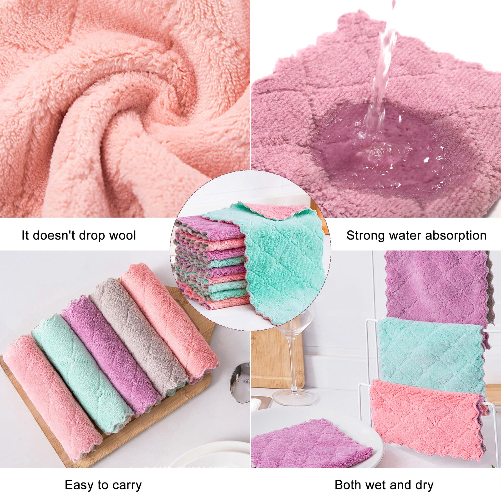 20 Pack Cleaning Cloth Kitchen Cloth, Dish Towels Super Absorbent Coral Velvet Dishtowels, Microfiber Premium Soft Tea Towels, Quick Dry Rags, Multipurpose Reusable Washcloths, Non-Stick Oil Cloths.