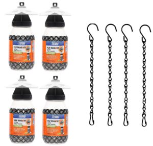 4 pack of terro fly magnet, reusable fly trap - includes 4 fly bait packet and heavy duty 9.5 plexon hanging chain (4 traps)