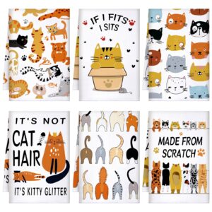 tecunite 6 pcs cat kitchen towels set funny cat tea towels cute dish towels decorative cat hand towel cat lover gifts for cleaning drying wiping tasks cat owners women mom housewarming gifts decor