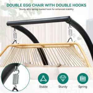 YITAHOME Hanging Egg Swing Chair with Stand Egg Chair Wicker Indoor Outdoor Hammock Egg Chair with Cushions 550lbs for Patio, Bedroom, Garden and Balcony, Khaki(Stand Included)