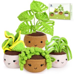 crochetta crochet kit for beginners, crochet starter kits for adults with step-by-step video tutorials, learn to crochet kit kids, knitting craft supplies, crochet plants indoor home decor(40%+ yarn)