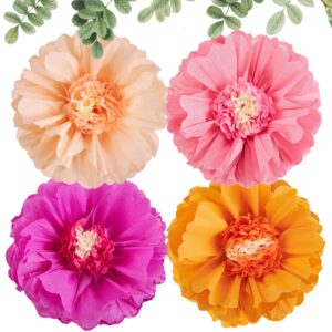 sunbeauty 4 pcs 20" hot pink orange party decorations giant paper flowers tissue paper flowers paper flowers decorations spring party decorations flower birthday party decorations