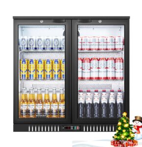 bodegacooler back bar cooler with 2 glass doors,under counter back bar refrigerator 7.4 cu.ft with led lighting,commercial display beverage cooler for beer,soda drinks,wine