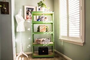 5 tier adjustable steel powder coated rack storage shelving with engineered wood shelves. for indoor storage in garages, basements, kitchens, etc. two sizes. (green, 11.8" d x 27.5" w x 59.5" h)