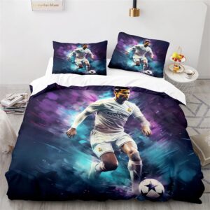 adtemp soccer bedding sets, cute cartoon printed duvet cover soft bedroom bed decor gifts for boys girls teens kids children 3 piece with 1 duvet cover and 2 pillowcase twin size