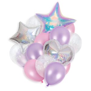 18pcs pearl lilac pink purple balloons kit 32'' clear iridescent star foil balloon laser star heart shape balloons for birthday party baby shower anniversary celebration party decoration supplies