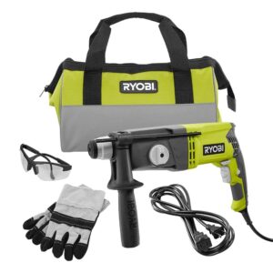 ryobi sds-plus rotary hammer drill set with safty glasses work gloves, green, sds65sb