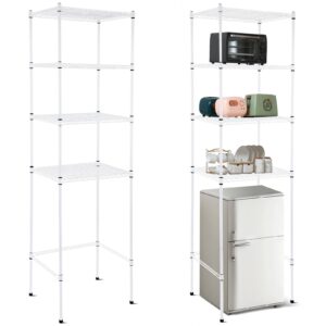 huwena 4 tier mini fridge stand with storage for dorm microwave stand over mini fridge storage shelf adjustable height mini fridge organizer for college rooms kitchen pantry (white)