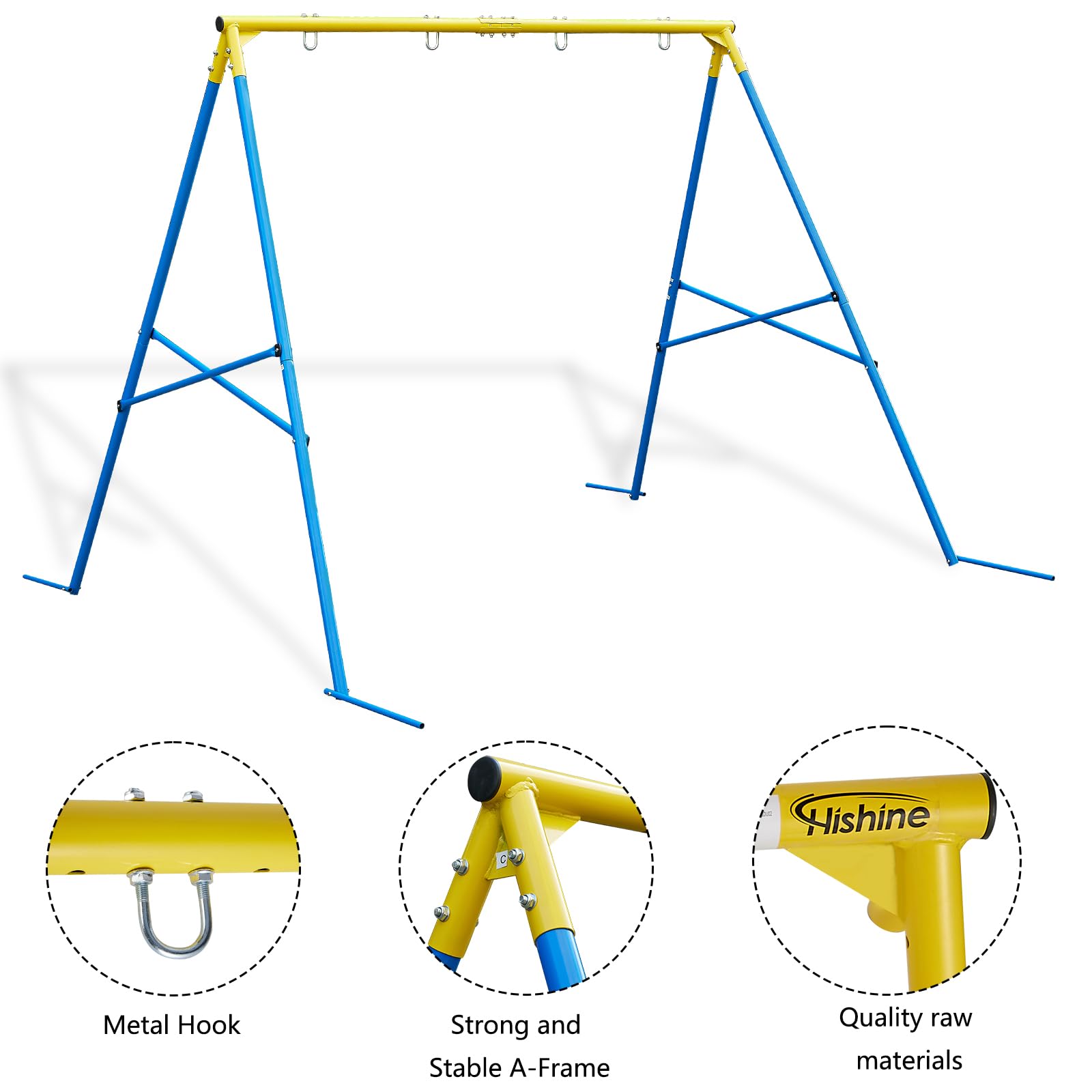 Hishine Swing Stand Metal Frame for Backyard, Heavy Duty Full Steel A-Frame with Ground Stakes, Fits 2 Swings Extra Large Outdoor 550lbs (Bicolor)