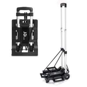 jmfold 70 lbs folding hand truck,lightweight hand truck dolly with 2 wheels & 2 ropes,portable trolley,folding luggage cart,airport,travel,moving and office (silver-aluminum)