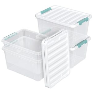 cadineus 4-pack 35 quarts large latching storage boxes, clear plastic organizer tote bins with lids