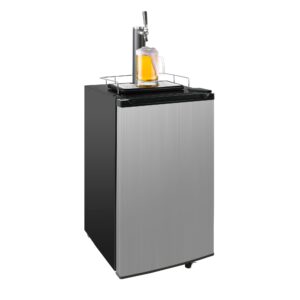 keg beer cooler - 3.4 cu.ft. capacity kegerator w/ 4 casters, co2 cylinder, temperature control - black & stainless steel finish