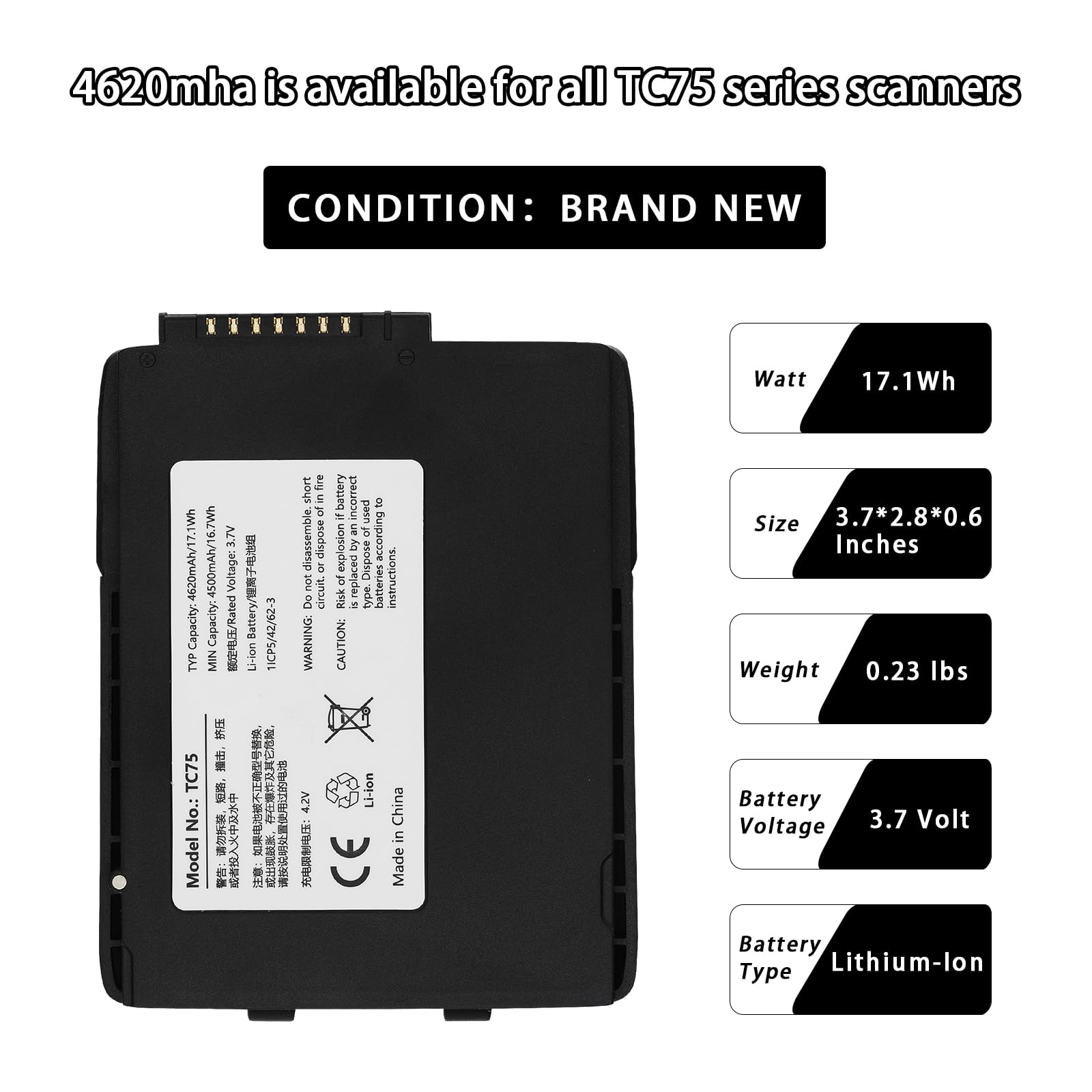 KONGNY BT-000318 Replacement Battery for Zebra Symbol TC77 TC70 TC75 TC72 TC55 TC70x TC75x TC700K TC77HL TC720L Handheld Barcode Scanner 82-171249-01 82-171249-02 BTRY-TC7X-46MA2 BTRY-TC70X-46MA1-01