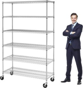 yrllensdan 6000lbs capacity adjustable storage shelves heavy duty shelving unit 6 tier metal shelving with wheels nsf wire shelving (48" w x 18" d x 72" h,chrome)