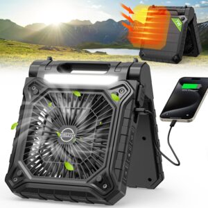 dowilldo solar powered fan for camping- camping fan with 12000 mah rechargeable battery and led lantern, 3 timer and 3 speeds battery powered outdoor fan for travel, fishing, outdoor(black)