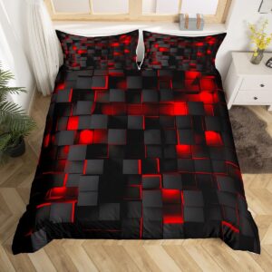 feelyou red and black bedding duvet cover set twin size light geometric bedding set for kids boys girls geometry decor comforter cover set modern bedspread cover