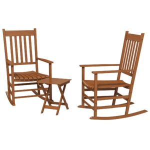 outsunny wooden rocking chair set w/foldable side table, outdoor rocker chairs with curved armrests, high back & slatted seat for garden, balcony, porch, supports up to 352 lbs., teak