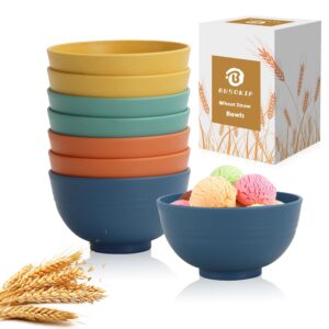 busokip wheat straw bowls, 10 oz snack bowls set of 8, unbreakable ice cream bowls, alternative plastic bowls reusable, small bowls for snack, dessert and appetizer (multicolor)