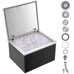 vevor drop in ice chest, 28" l x 16" w x 17" h stainless steel ice cooler, commercial ice bin with hinged cover, 40 qt outdoor kitchen ice bar, drain-pipe and drain plug included, for cold wine beer