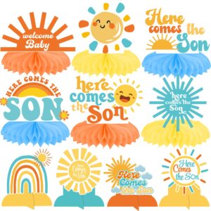 here comes the son honeycomb centerpieces here comes the son baby shower decorations 13pcs sun centerpieces for table sunshine baby shower supplies boho sun rainbow party table decoration