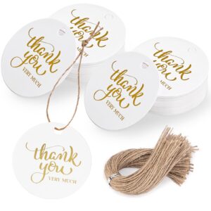 vgoodall 120pcs thank you gift tags, round gift tags 2 inch paper tags with string circle labels for birthday baby shower