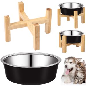 silifine 2 sets stainless steel dog bowls set with stand elevated raised dog food water dish adjustable dog bowl holder heavy duty for small and medium dogs cats pet, black