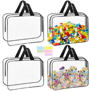 toy storage bags with labels, clear pvc toy board game organizer bags with zipper, waterproof organizing bags for building blocks puzzle and kids books (4, one size)