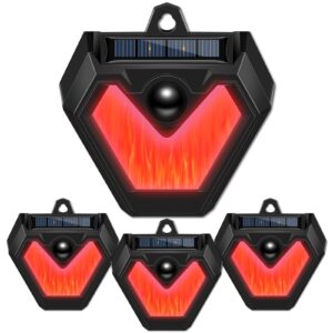 qualirey 4 pcs upgraded solar nocturnal animal repeller flickering flame outdoor animal repellent motion activated coyote deterrent light for skunk deer chicken coop farm garden yard(red light)