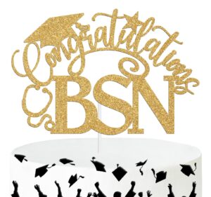 ferburitar congratulations bsn cake topper, congrats nurse/rn cake decor, 2025 nursing school grad graduation party decorations supplies, gold glitter