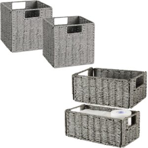 vagusicc wicker baskets for storage, wicker baskets for shelves, set of 4 hand-woven round paper rope storage baskets wicker baskets for organizing storage bins, grey