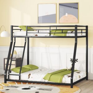 bellemave twin over full bunk bed，metal floor bunk bed, bunk bed for kids, adults, bunk bed for boys, girls, adult bunk beds heavy duty, black