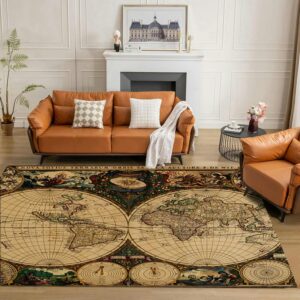 kongny an old vintage map the world rug 5x7 rug area rugs for living room bedroom aesthetic dining room machine washable throw rugs carpet indoor non-slip floor mat, 4.85ftx6.66ft, rt-666