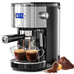 kismile espresso machines 20-bar,professional espresso maker with milk frother steam wand and capsule compatible,espresso coffee machines with removable water tank for latte &cappuccino(black)