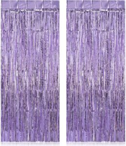 totafam 2 pack fringe curtains backdrops, foil fringe curtains, door streamers for birthday wedding bridal shower holiday graduation party decorations, photo booth backdrops light purple