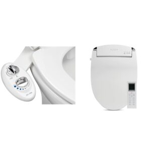 luxe bidet neo 120 - self-cleaning nozzle, fresh water non-electric bidet attachment & alpha bidet jx elongated bidet toilet seat, white, endless warm water