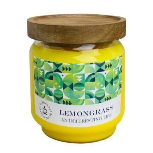 outdoor decorative yellow large citronella candle, 16oz, glass, strong lemongrass scented candles, for patio decor, outside table decor, camping accessories, beautiful candle jars