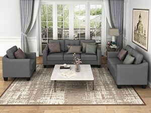 erye 3 pieses mid-century modern sofa sets linen fabric tufted back sofa&couch include 3 seaters couch, loveseat and armchair with rivets rivets for home apartment office living room sets