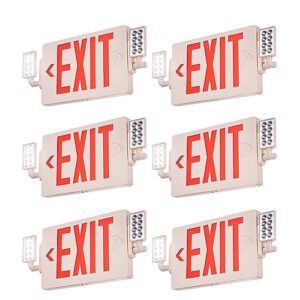 vevor led exit sign with emergency lights, two heads emergency exit light with battery backup, combo red letter fire exit lighting, commercial exit signs for business, white housing, 6 pack