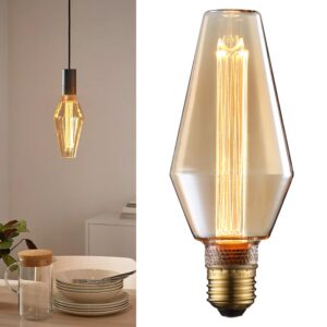 escena angular aesthetics series led decorative light bulb, crystal trophy vintage edison bulb dimmable 2.3w, e26, unique virtual filament vintage light bulbs, amber glass, 2000k soft warm, ul listed