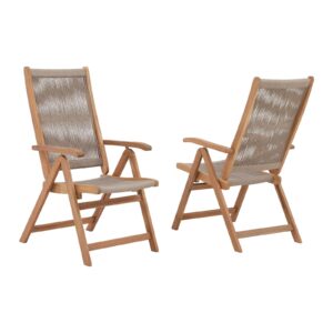 oc orange-casual folding patio dining chair set of 2, outdoor acacia wooden rope reclining chair w/armrest, fsc certified wood, for porch, backyard, garden, indoor, beige