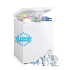 chest freezer small deep freezer chest freezer 3.5 cu.ft compact freezer top door freezer, white deep freezer 7-grade temperature control with removable basket, applicable to kitchen office bar