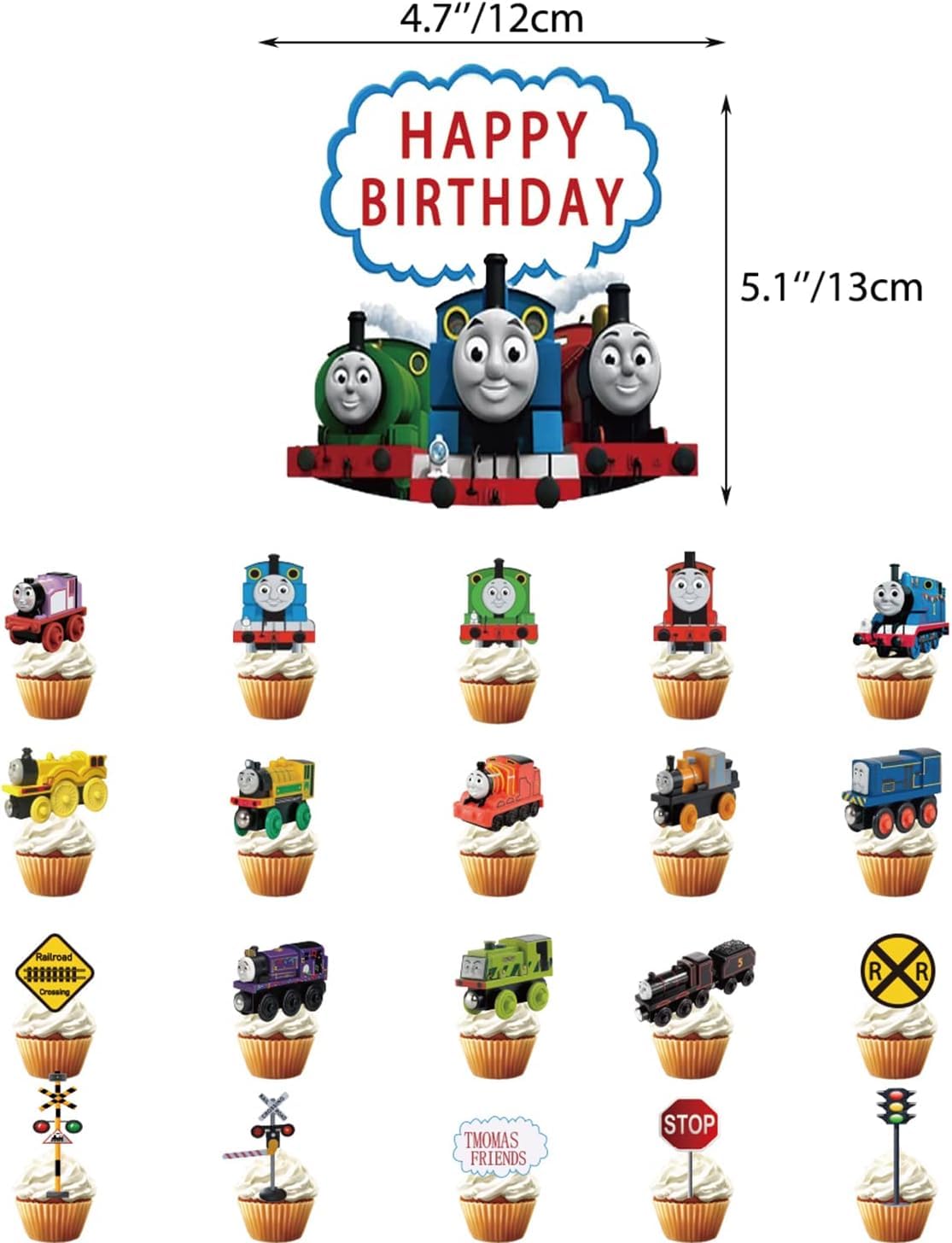 HANJIEJIE Thomas Train birthday party supplies,Thomas Train party including cake caps, cupcake caps, flags, Latex Balloons, It is very suitable for boy's and girl themed birthday party supplies.