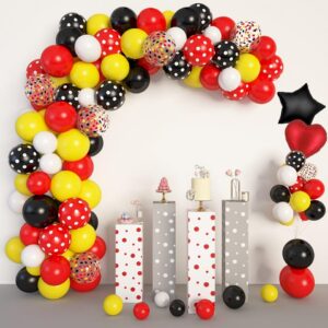 amandir black red yellow balloons arch garland kit, birthday party supplies baby shower decorations latex balloons foil star confetti balloons for theme party