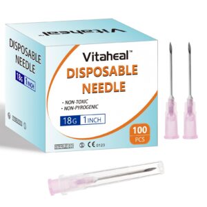 vitaheal 100 pack 18 ga 1 inch needle, luer lock, industrial accessories, sterile individual package for lab scientific measuring, refilling inks, plant and industry