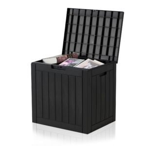 habutway large outdoor storage deck box waterproof storage bench with padlock resin patio storage boxes bin chest for outside garden,poolside (black, 35gallon)