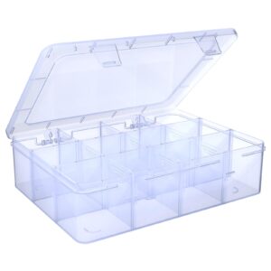 srnyjao plastic organizer tackle box, large 12 grids clear bead organizer compartment box with removable dividers for snackle box,parts, earring container tool fishing hook hair accessories