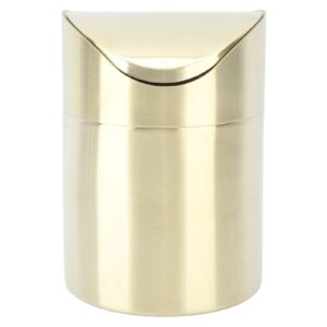 jtlb compact desktop trash can, 304 stainless steel, fingerprint proof, space saving mini countertop wastebasket for office, gold colored