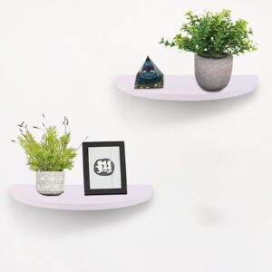 zelura small floating plant shelves set of 2 - rustic wood half circle shelves for bedroom living room bathroom kitchen office (white)